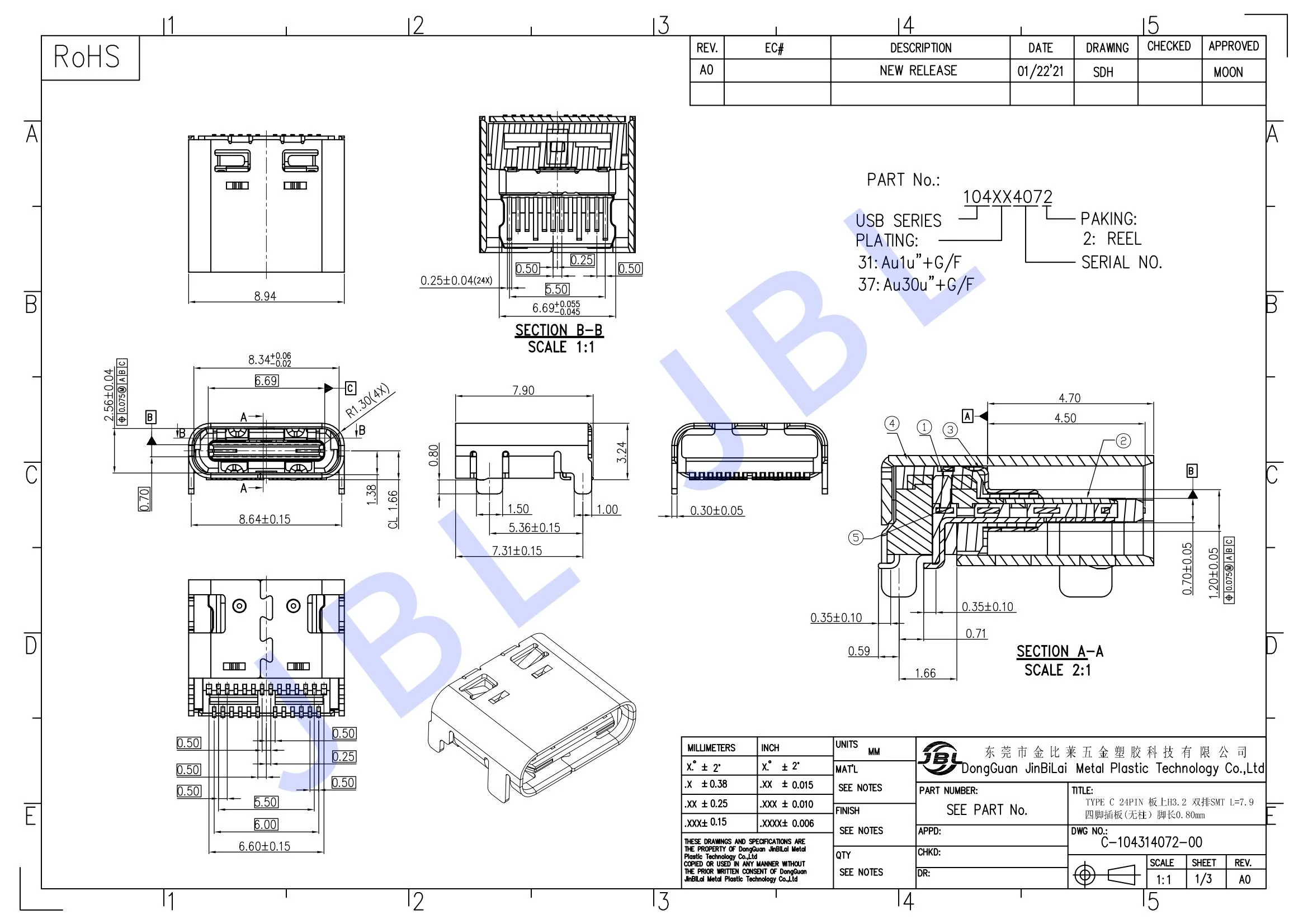 104314072 replace molex 1054500101 double row 24pin usb type-c female ...