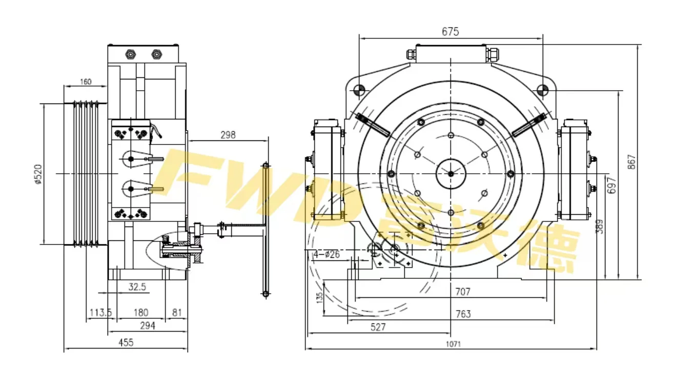 Smooth Gearless Traction Machine Exporter-External Rotor-FORVORDA