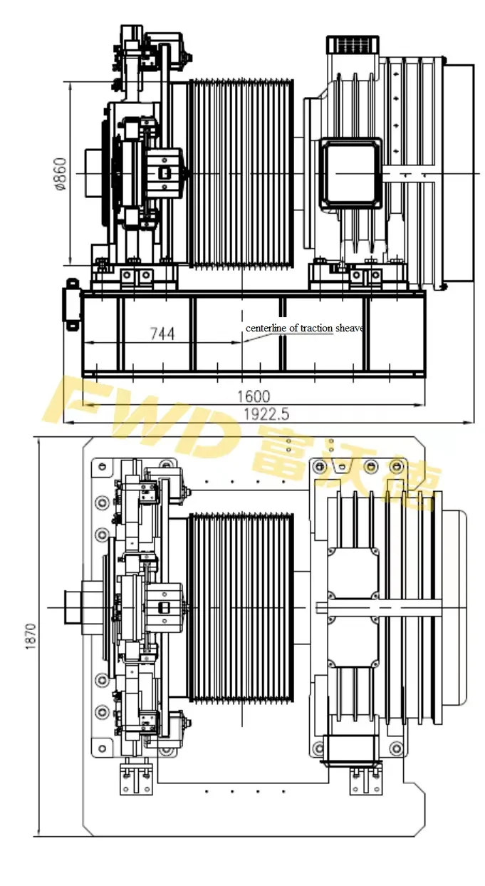 Dual Supporting Gearless Traction Machine Dealer-Ultra High-Rise-Forvorda