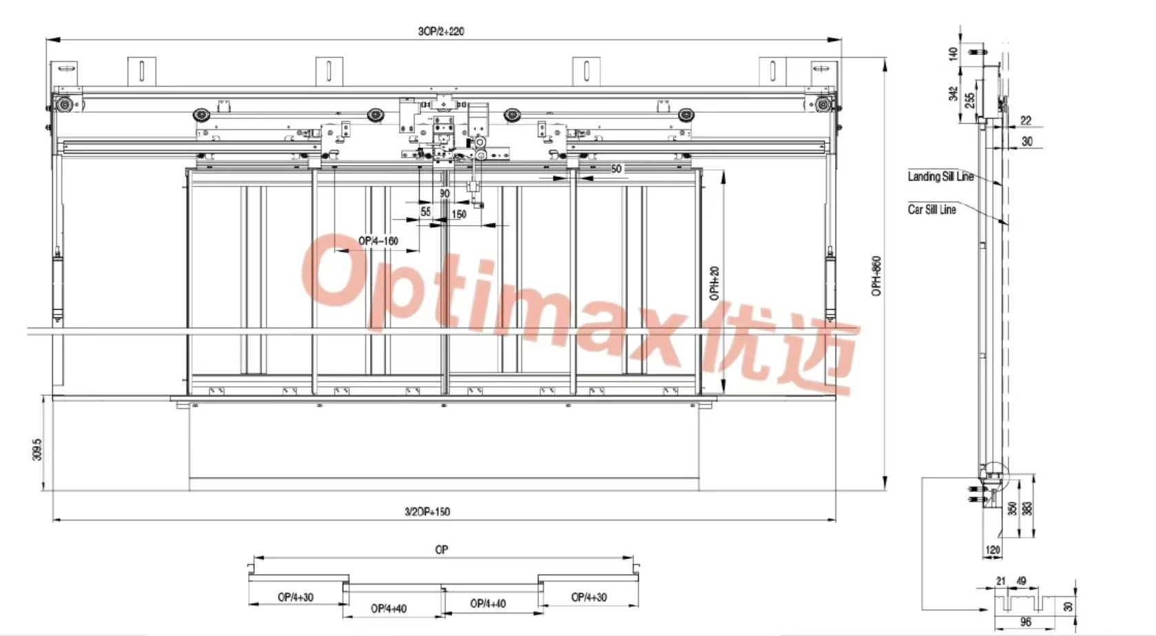Four Panel Center Opening Elevator Fire Door Operator-Dealer-Optimax