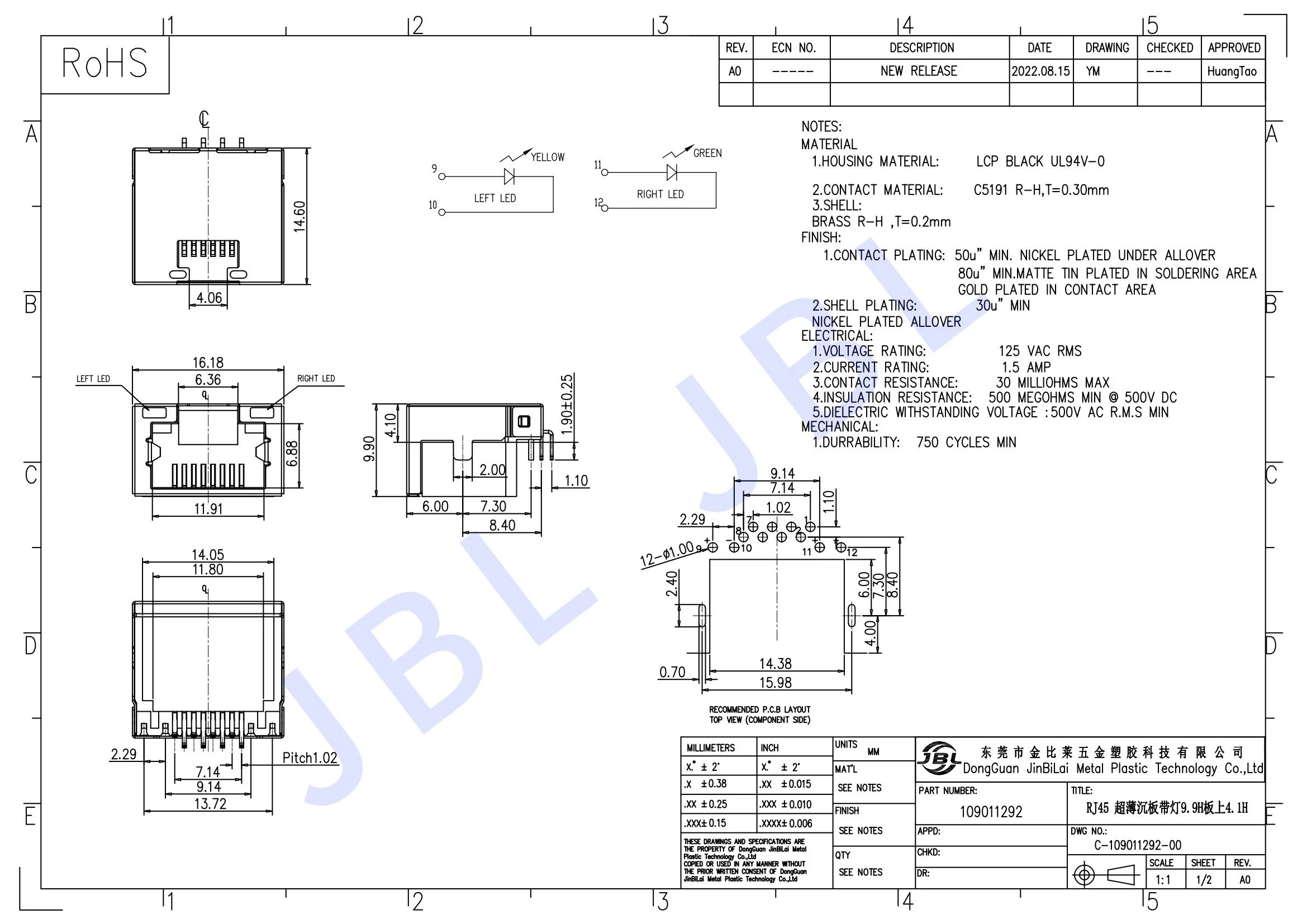 Jbl-109011292 RJ45 FEMALE CONNECTOR ULTRA THIN COUNTERSUNK PLATE WITH LIGHT