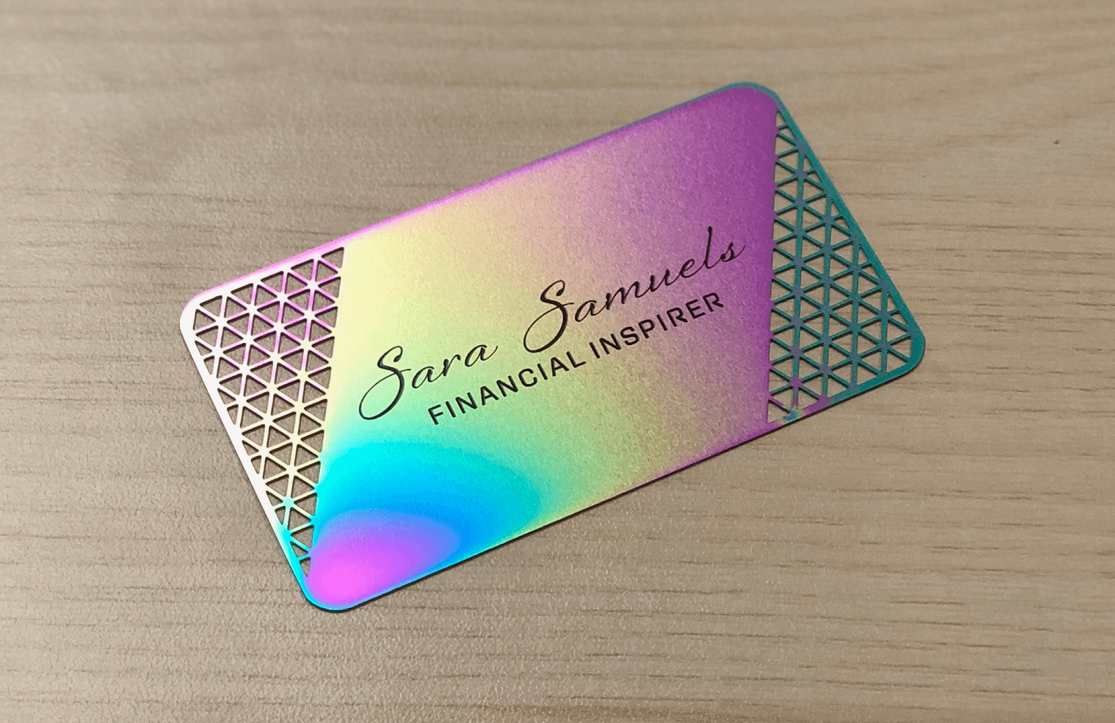 Metal rainbow plated business card.