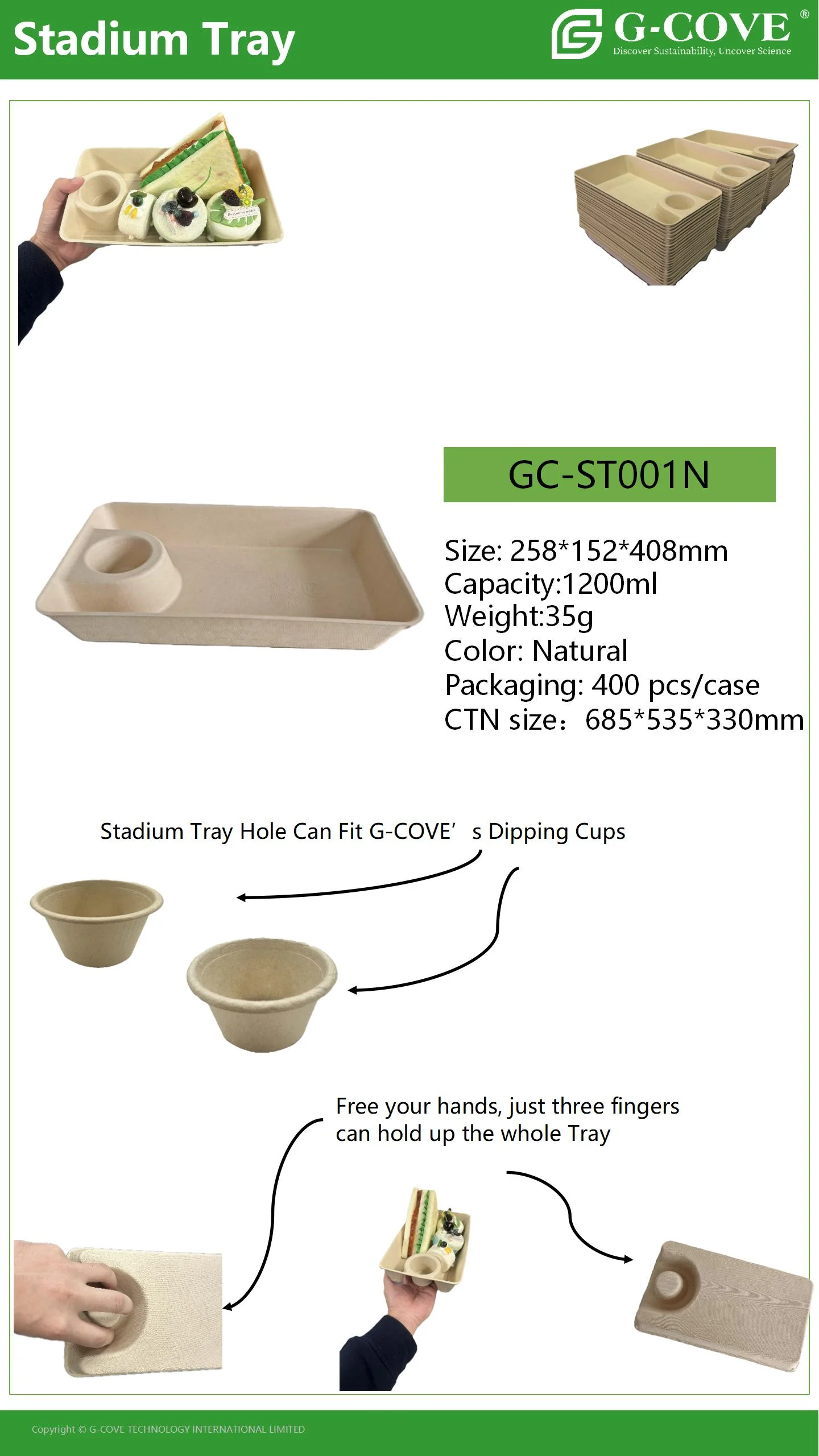 Plant-Based Venue Tray – Portable|Three-Finger Support for Stadiums and ...
