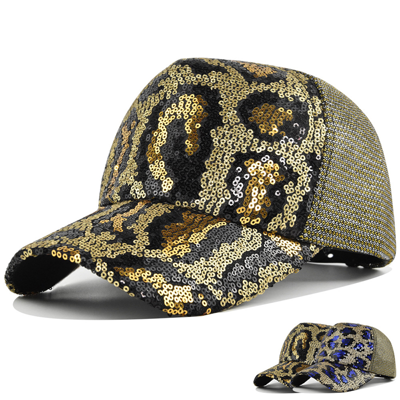 Sequin - Embroidered Leopard - print Baseball Cap