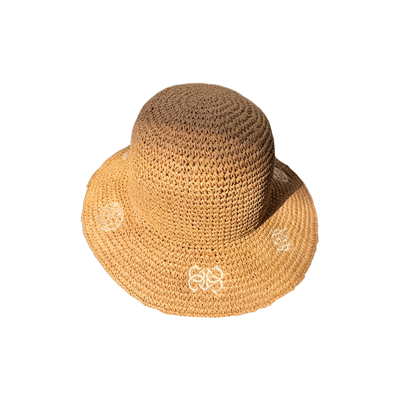 Embroidered Plain - colored Straw Hat