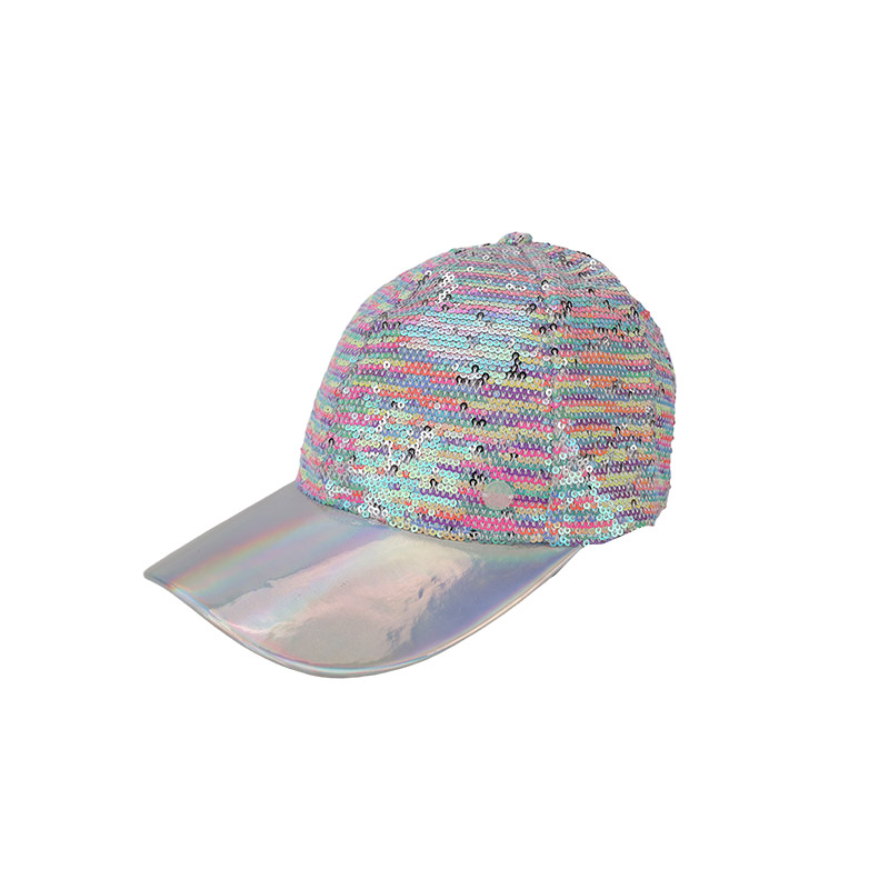 Sequin - covered Baseball Cap with Iridescent Visor