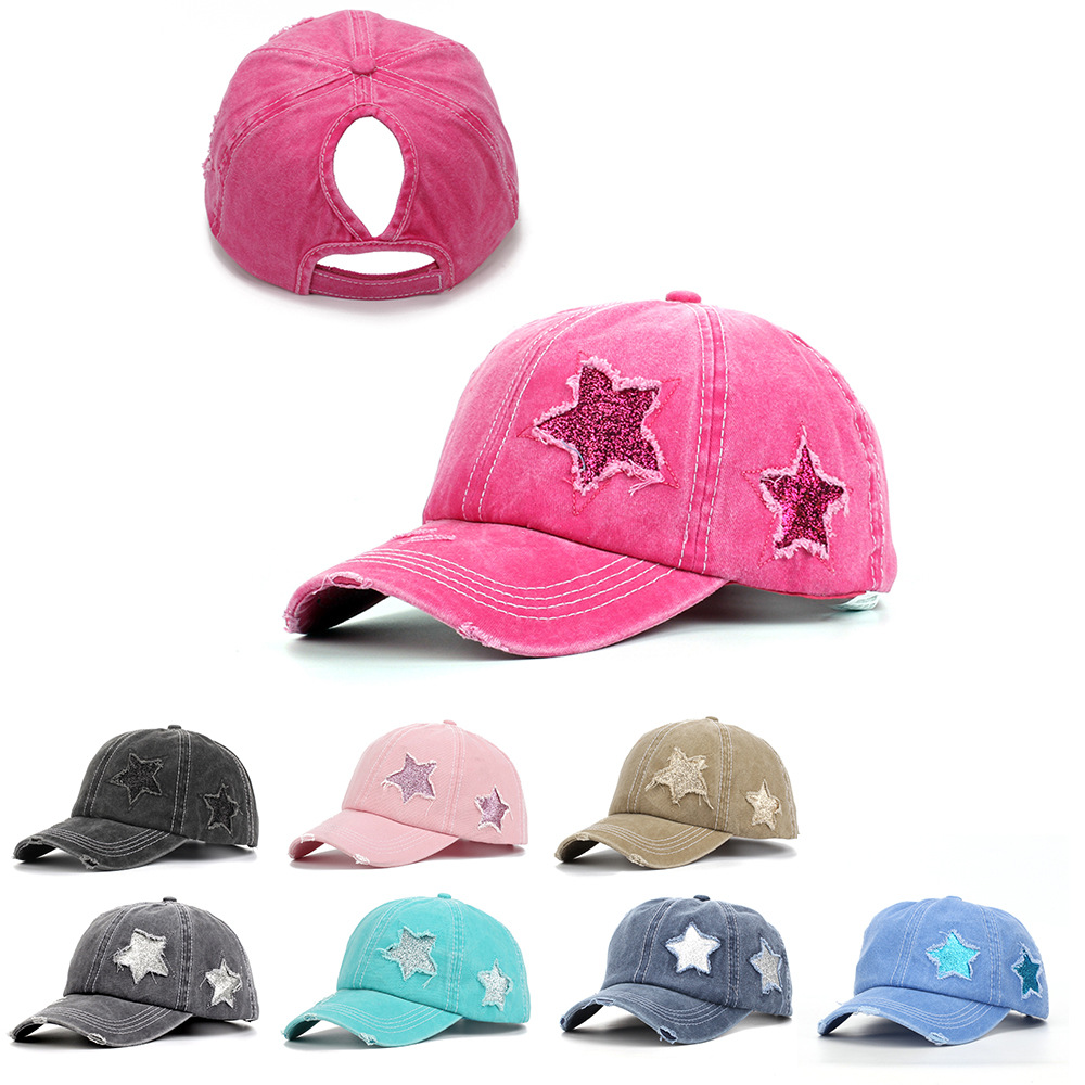 Washed-through-hole five-pointed star baseball cap