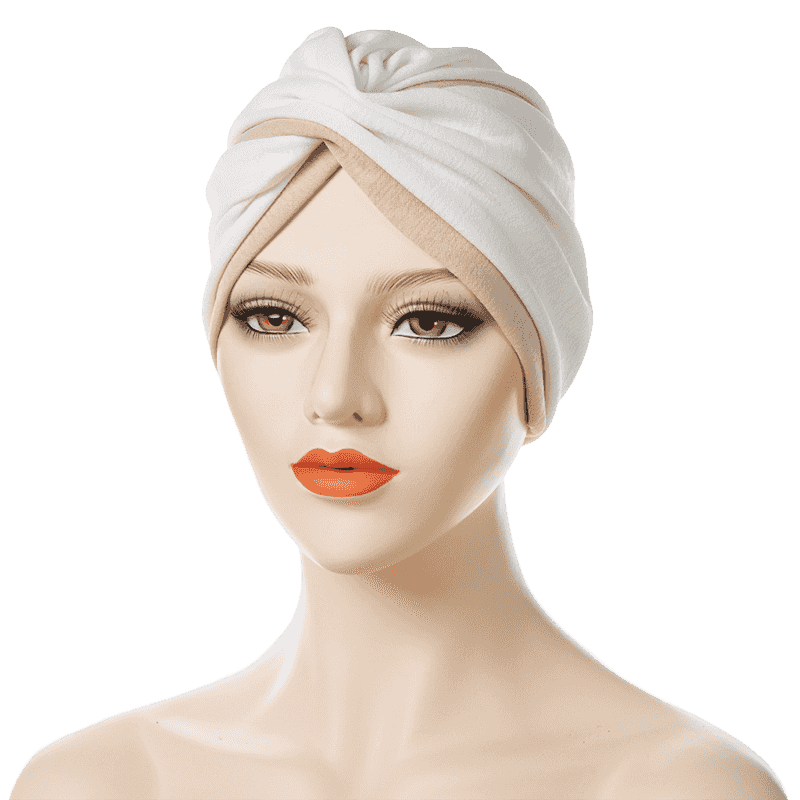 Turban hat two-color splicing with cross on forehead