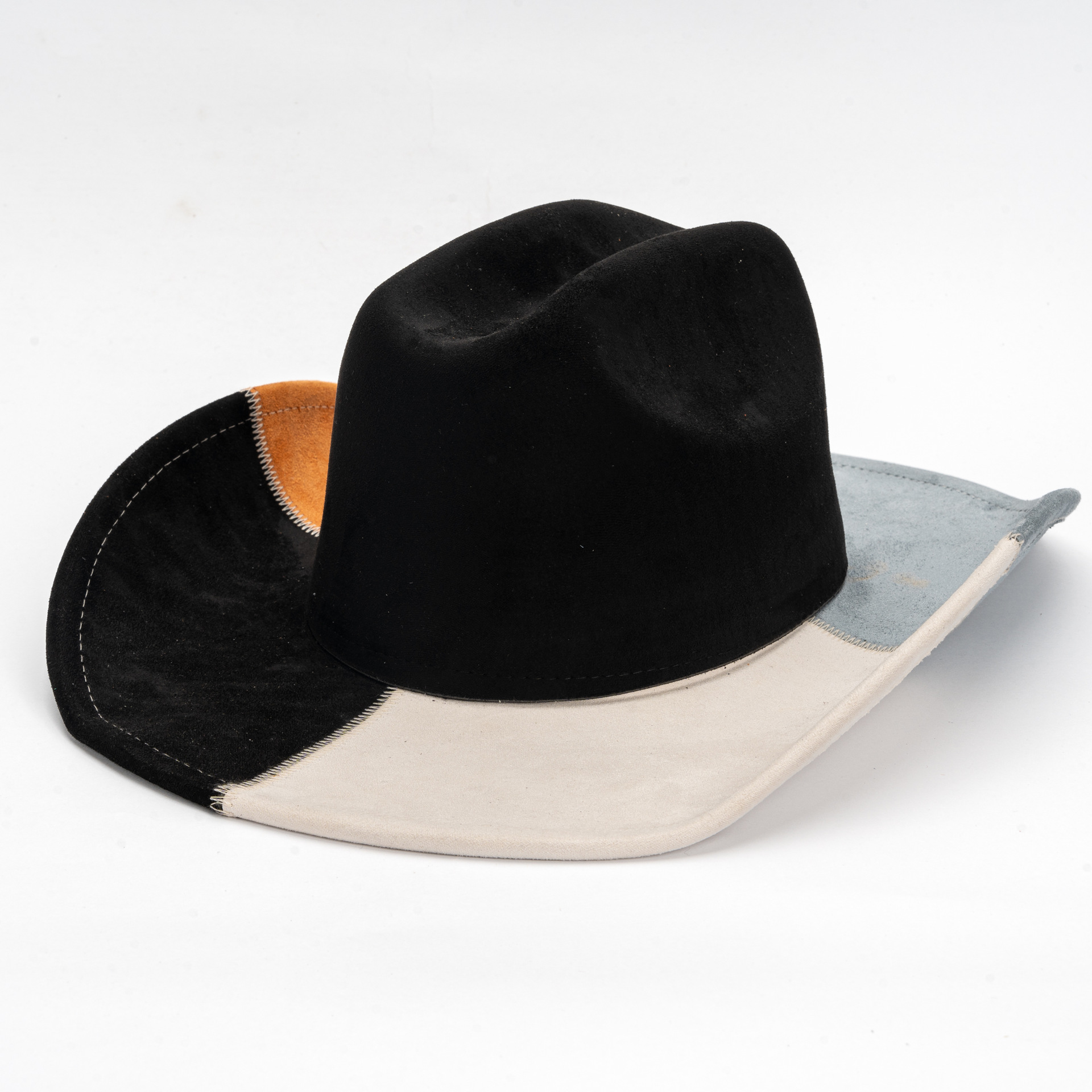 Luxury Outdoor Color-Blocked Cowboy Derby Hat | Suede Hat with Curled Brim