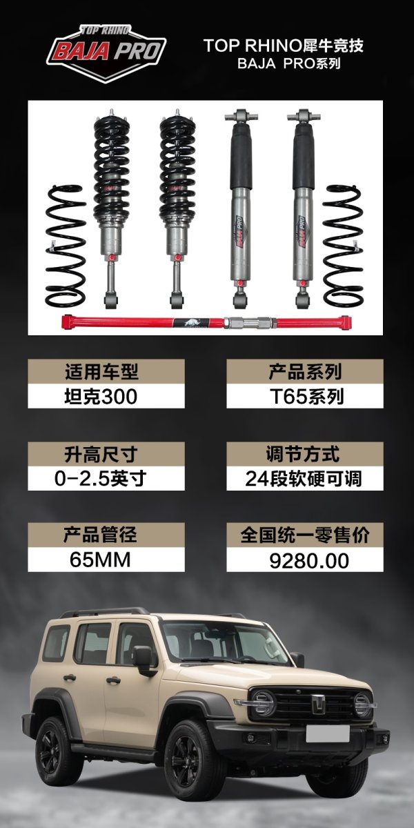 坦克300升级TOP RHINO竞技巴哈T65系列24段软硬可调减震器_犀牛竞技科技(深圳)有限公司