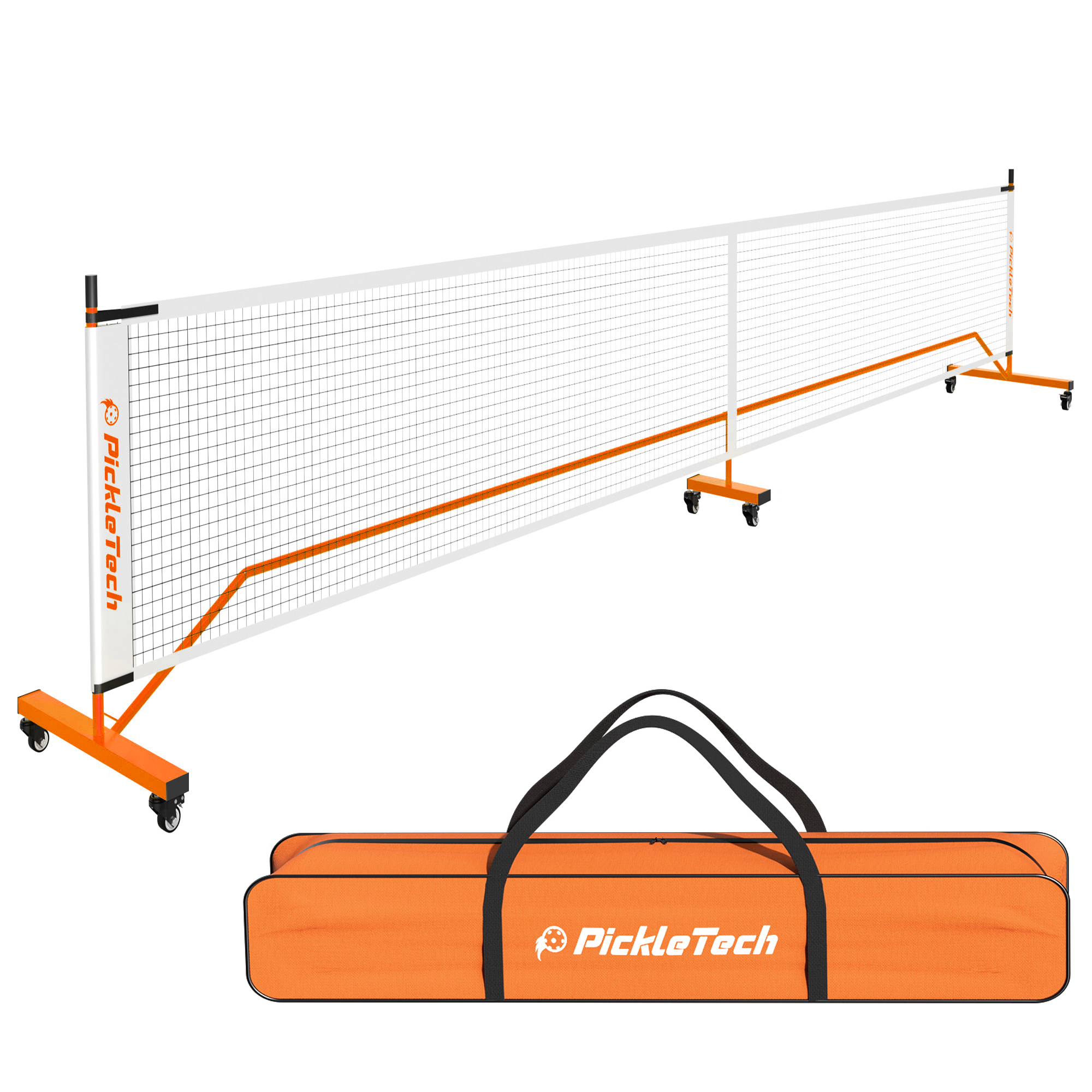 Portable Pickleball Net System-5.0 Orange Wheeled-PickleTech