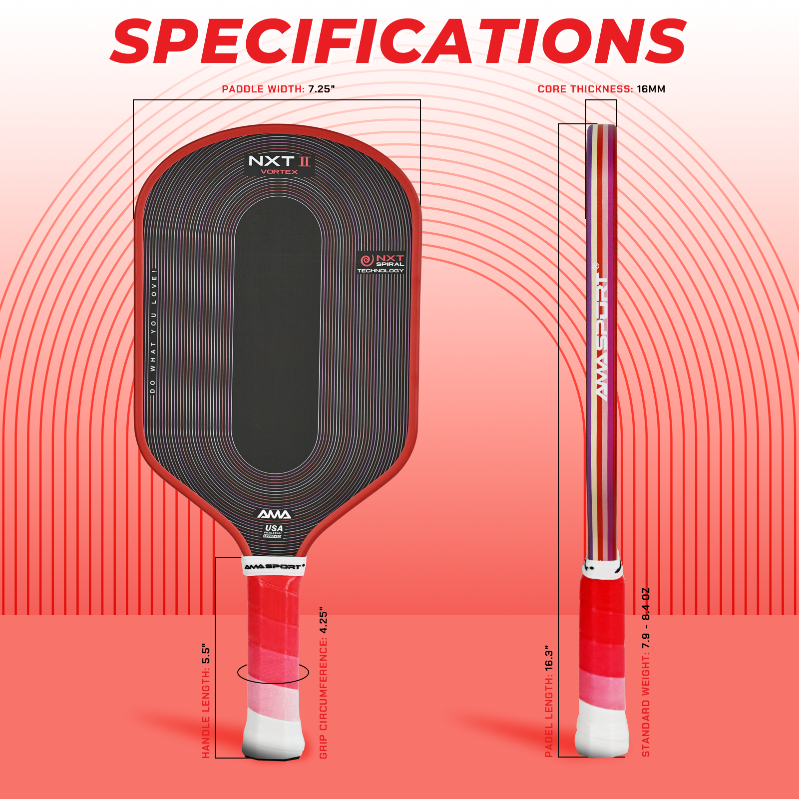 NXT II VORTEX Pickleball Paddle-Red-Ama Sport