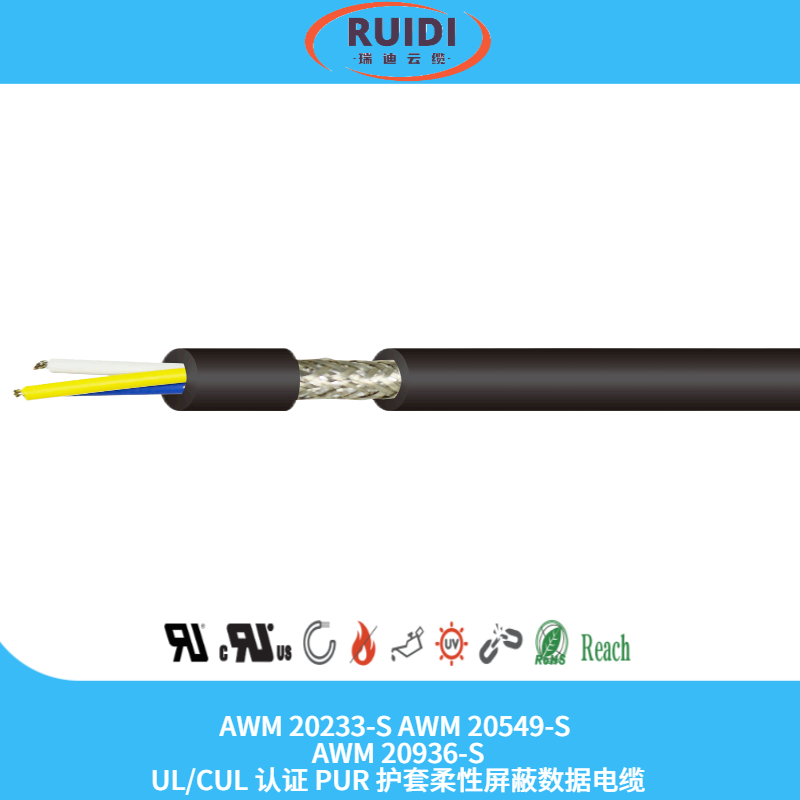 AWM 20233-S AWM 20549-S AWM 20936-S UL/CUL 认证 PUR 护套柔性屏蔽数据电缆、工业自动化线缆、工业 ...