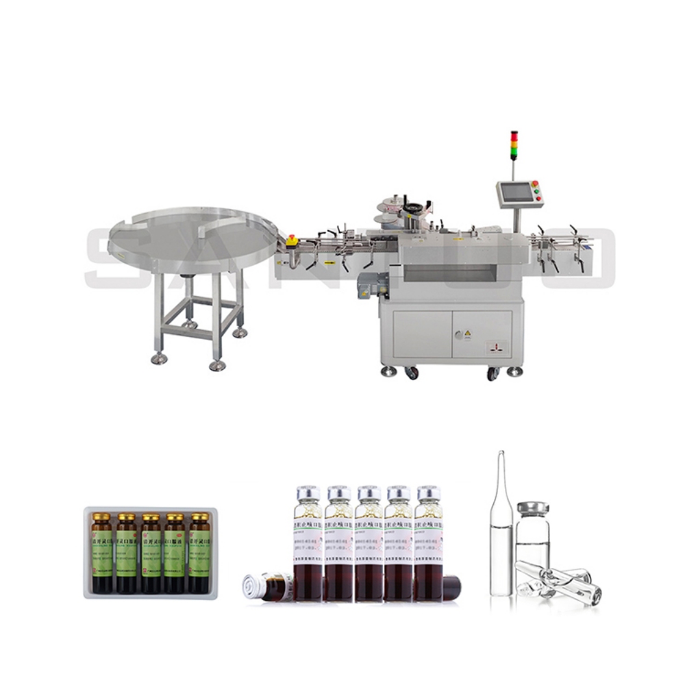 High Speed Round Bottle Labeling Machine with Feeding Turntable - Santuo
