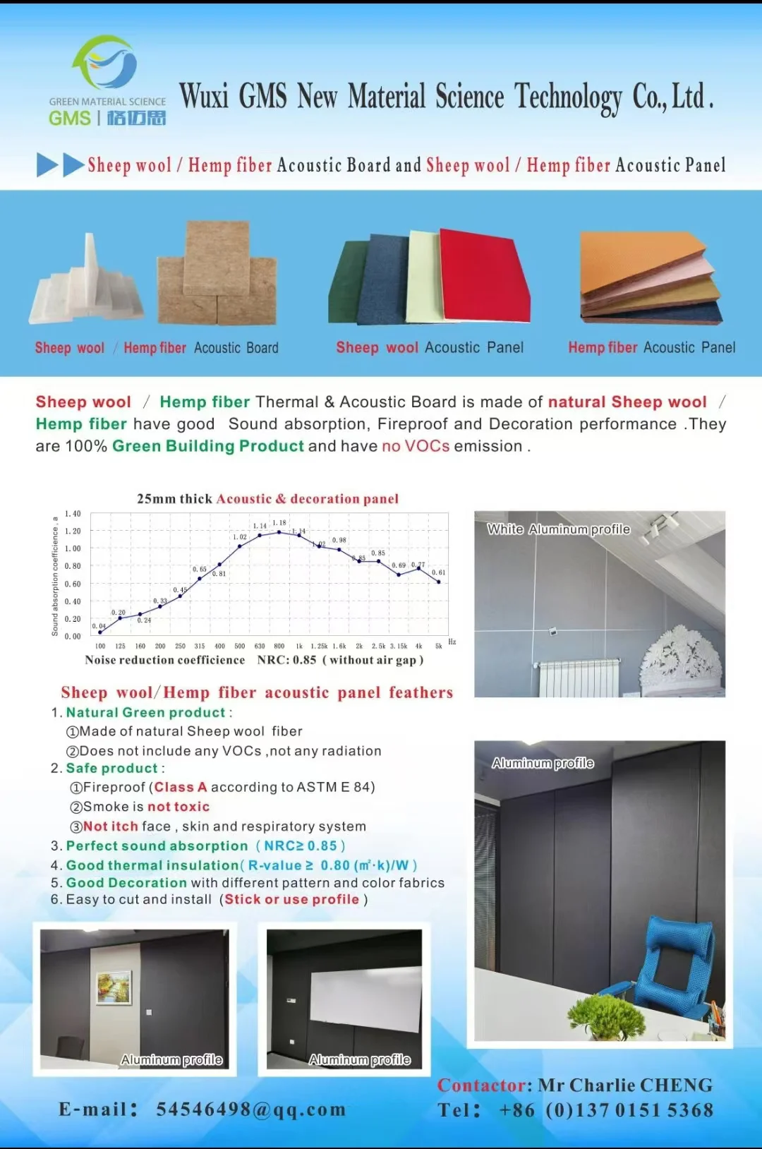 Sheep wool Acoustic Panel Faced with Fabric-GMS New Material