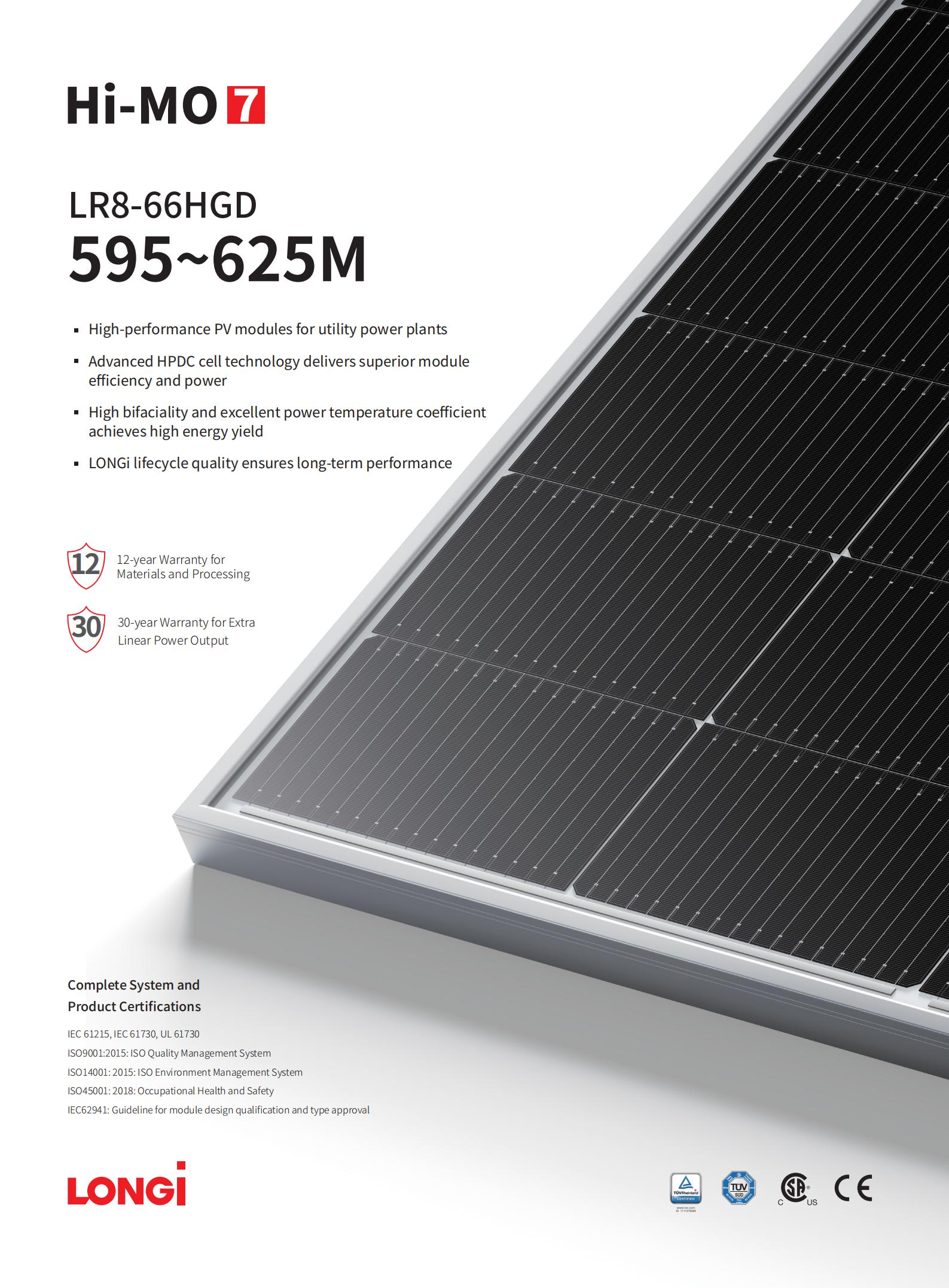 Longi Solar Panel 595W 600W 605W 610W 615W 620W 625W