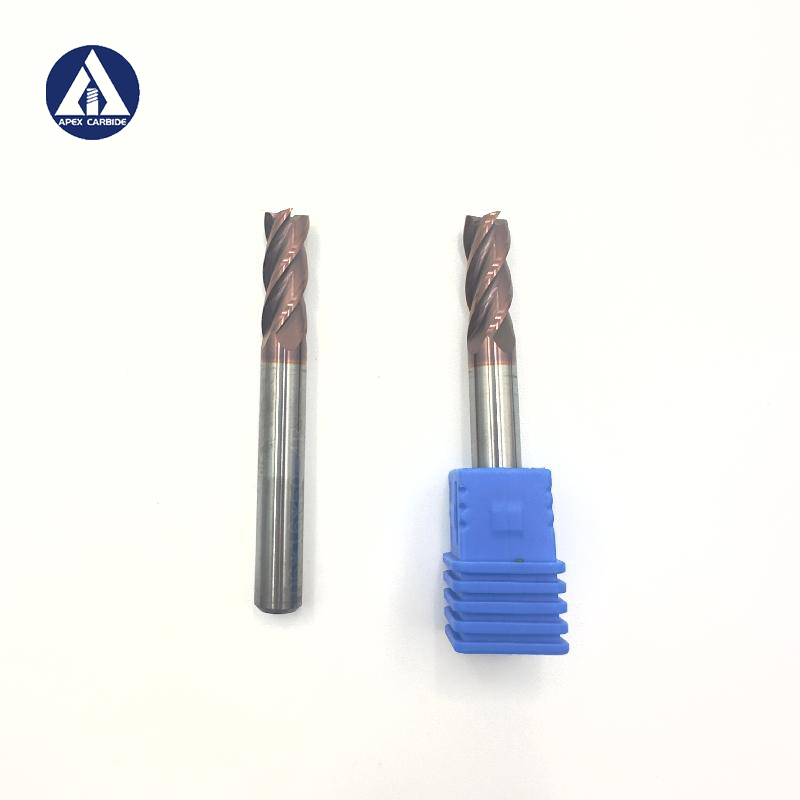 50 HRC Flat Carbide End Mills with TiAlN Coated-Apex Carbide