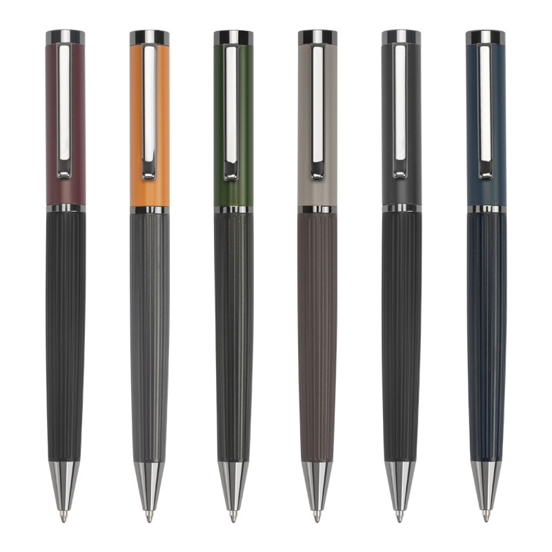 Premium Multi-Color Ribbed Texture Metal Ballpoint Pens