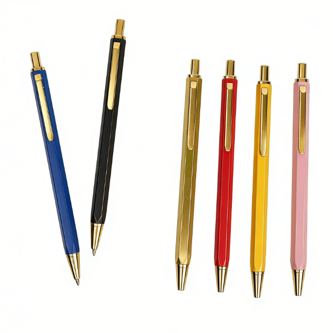 Aluminum Hexagonal Barrel Retractable Ball Pen Golden parts