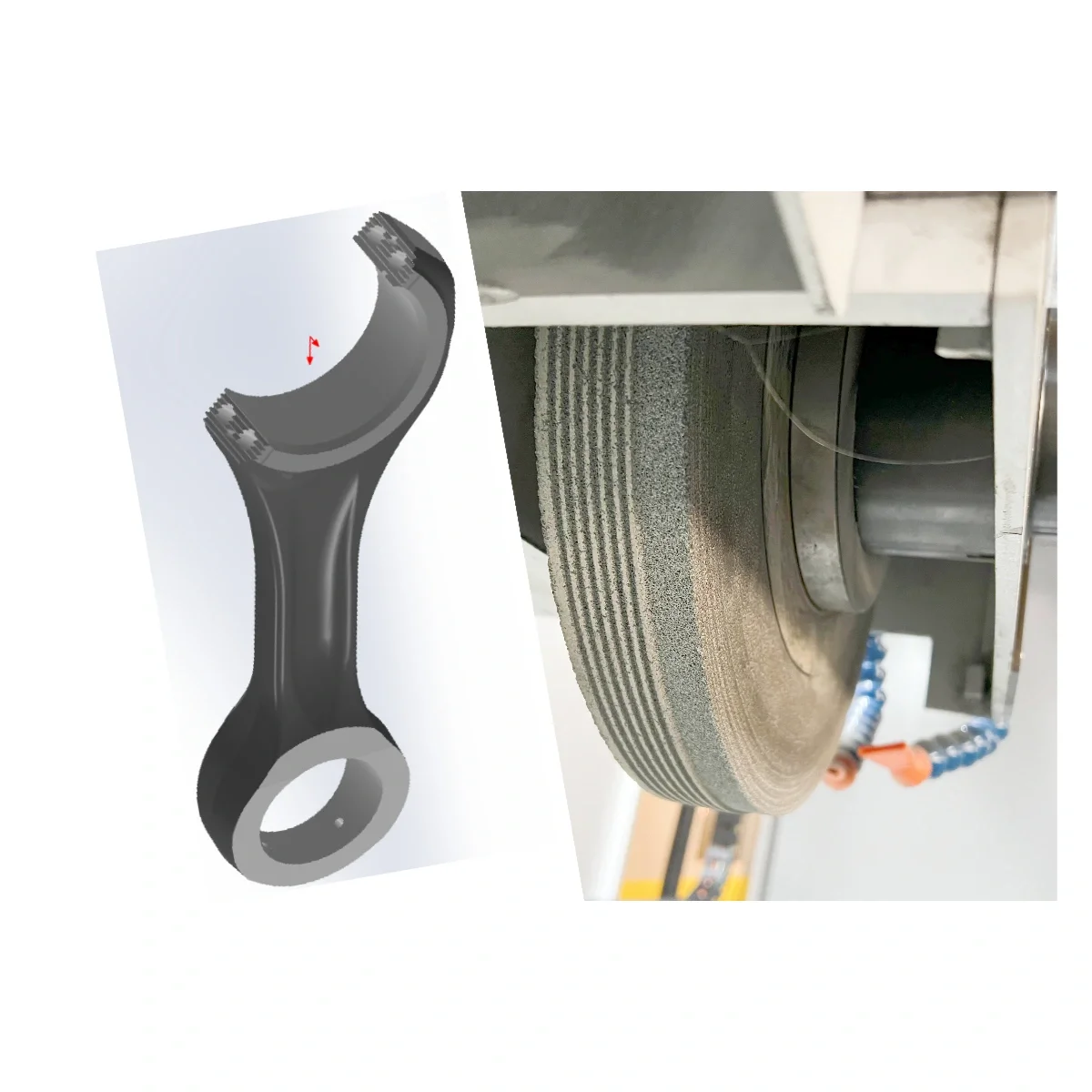 Engine piston connecting rod teeth grinding