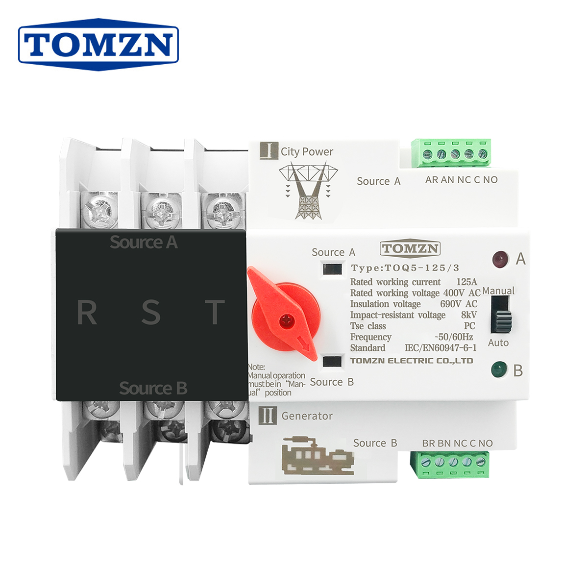 TOMZN 3P 3 Phase Din Rail ATS Dual Power Automatic Transfer Switch ...