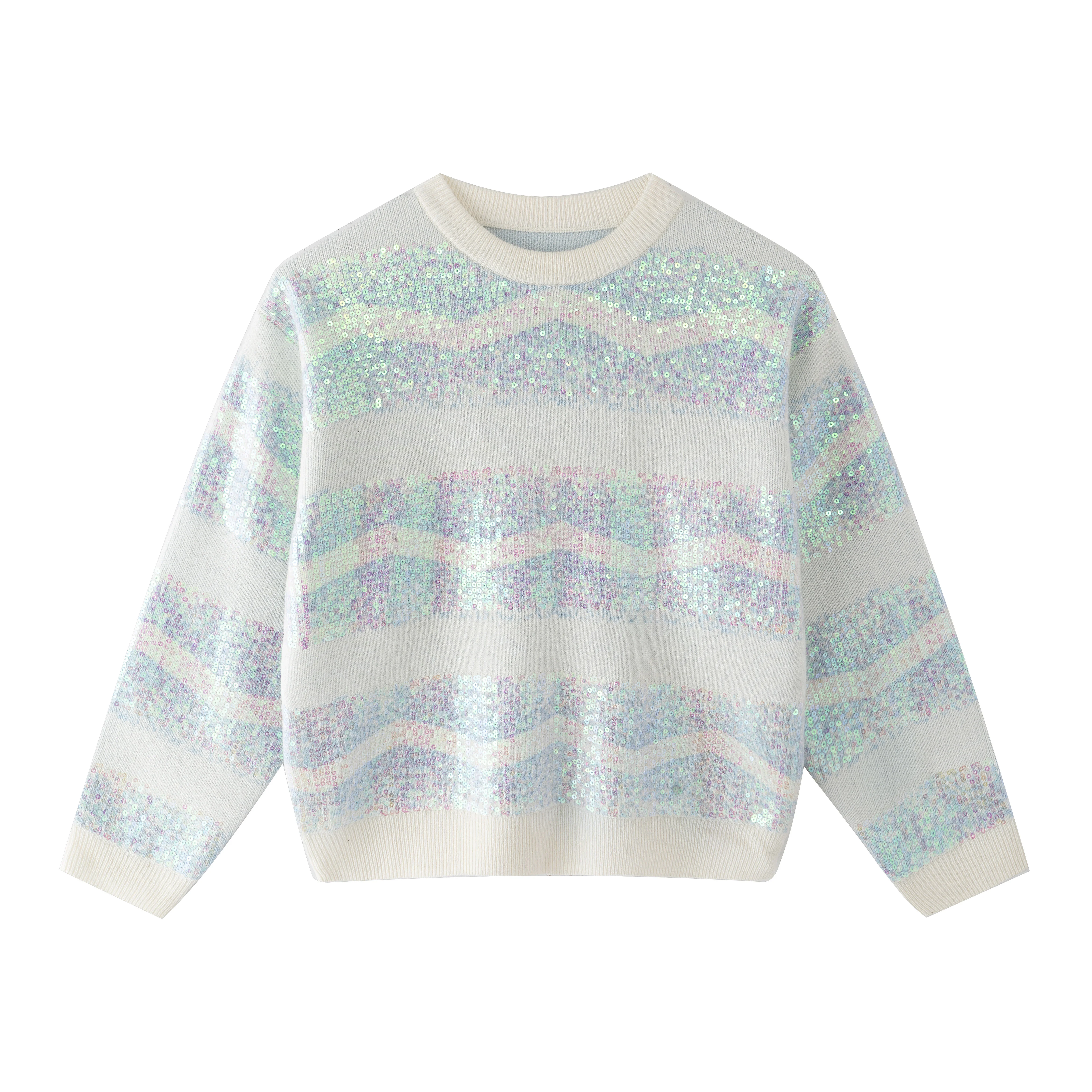 Sparkly Women's Crew Neck Multicolor Striped Sequin Sweater - Eye ...