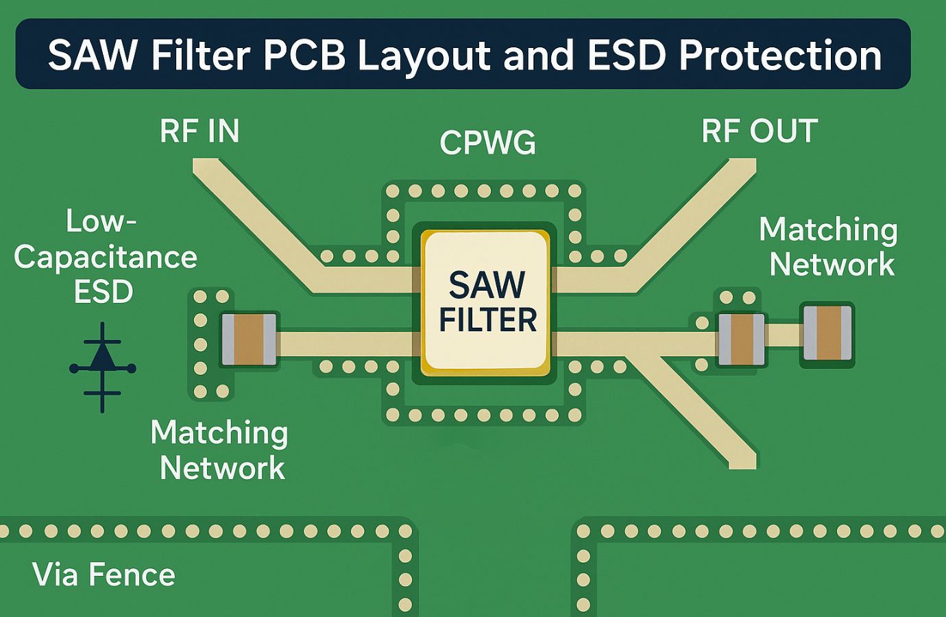 SAW 滤波器 PCB 布局与 ESD 保护设计指南 | FCom富士晶振