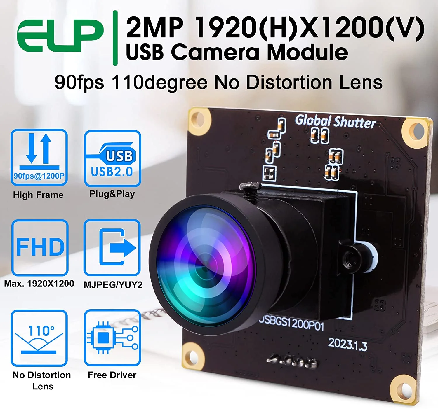 ELP グローバルシャッター USB カメラ 1080P 90FPS | 中国メーカー
