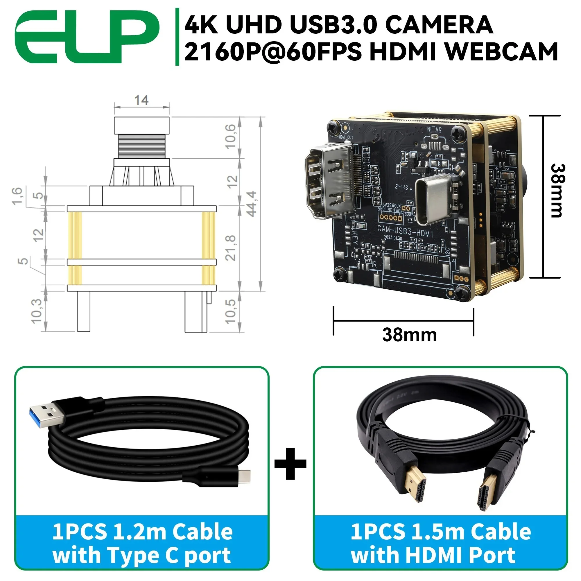 ELP All-New Upgrade! 4K HDMI/USB3.0 Camera–1/1.8 Larger IMX678+0.05Lux ...