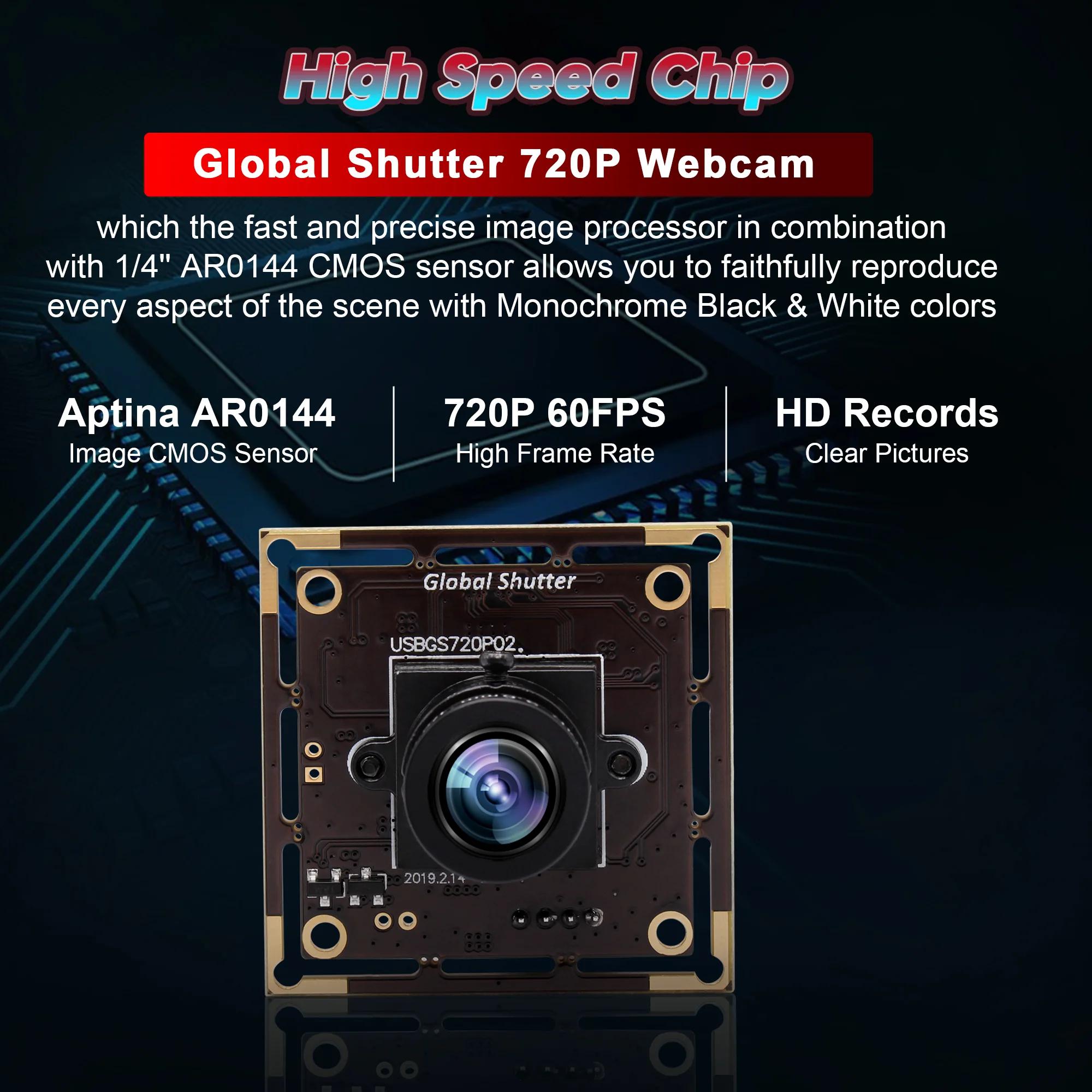 ELP 1280*720P 60fps High Speed Color Global Shutter USB Camera Module ...