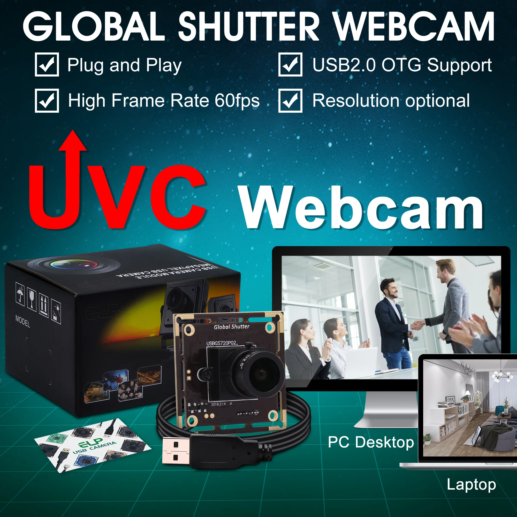 ELP 1280*720P 60fps High Speed Color Global Shutter USB Camera Module ...