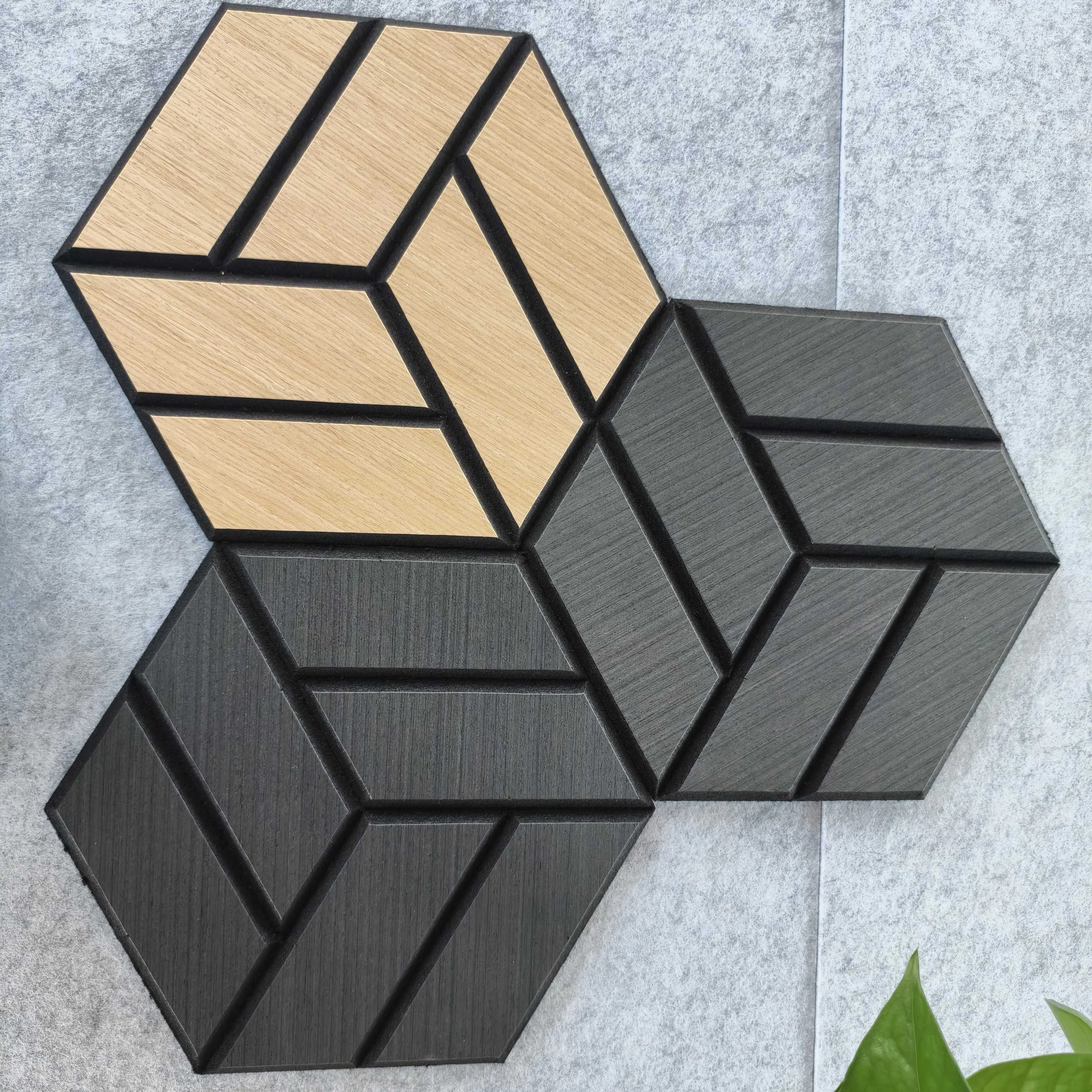 Hexagon 3D Wood Veneer Polyester Soundproof Panels-Manufacturer in ...