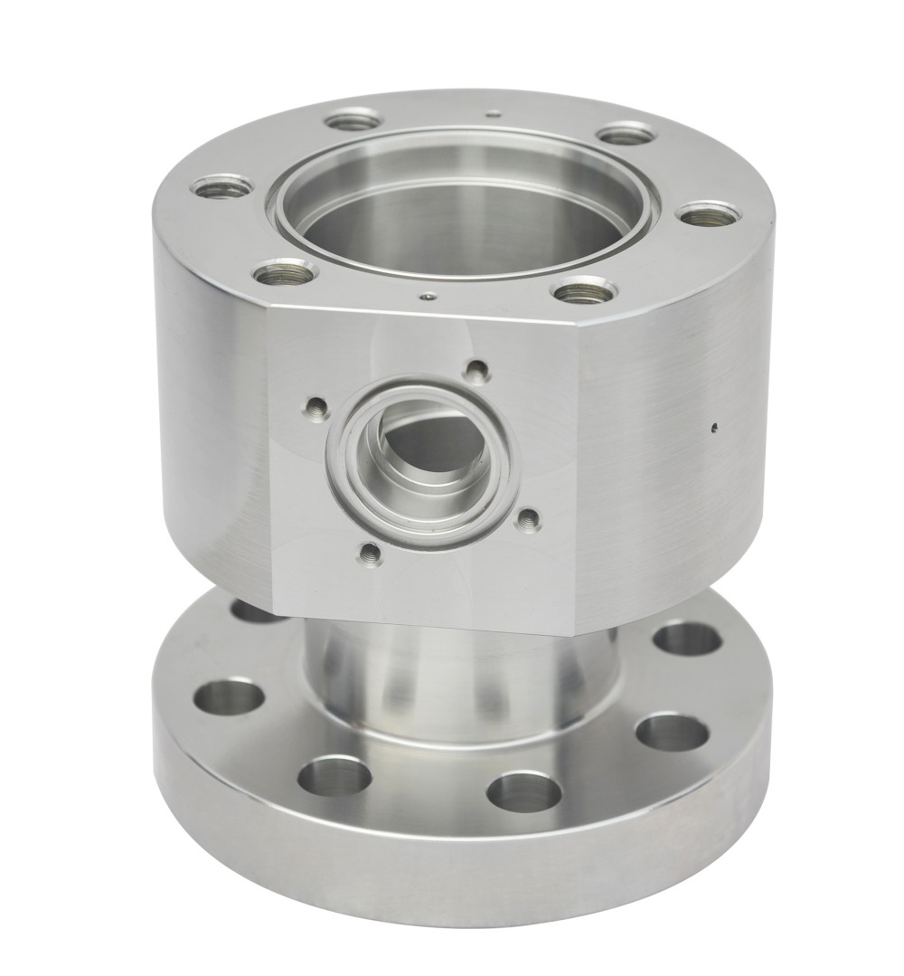 Two piece floating ball valve body