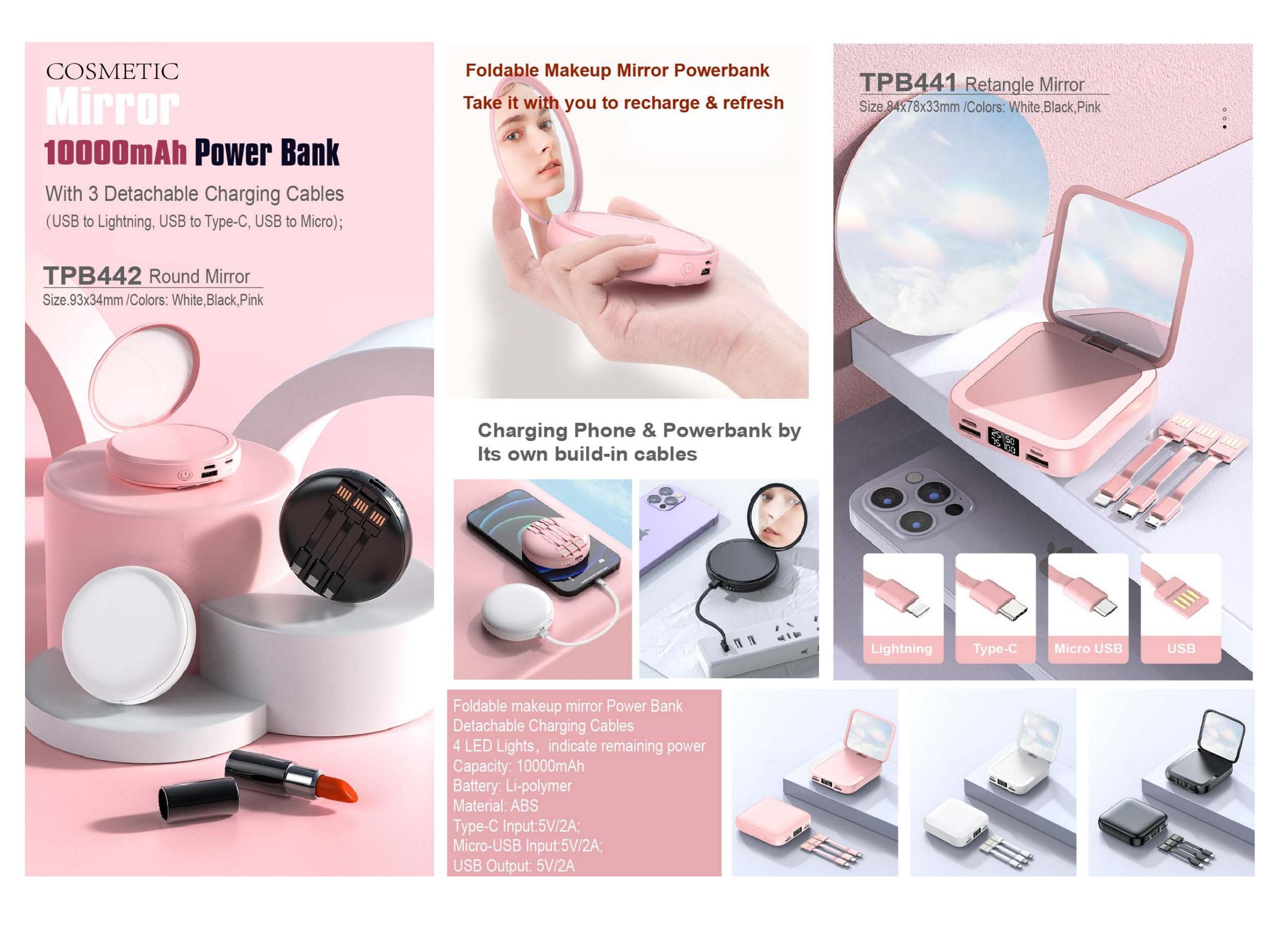 "Foldable Makeup Mirror Power Bank for Ladies - Tripower"