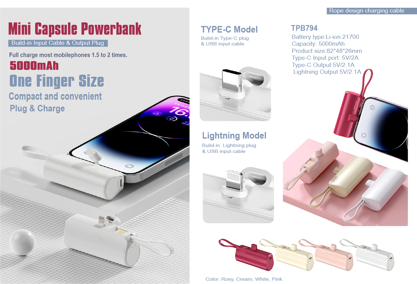 "Mini Capsule Power Bank TPB794 - One-Finger Size | OEM"