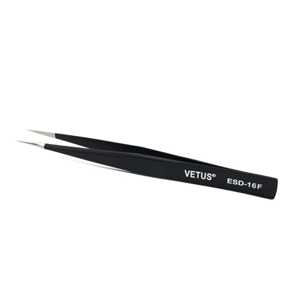 125mm ESD Epoxy Coated Tweezers Straight, Fine, Pointed Tip - VETUS