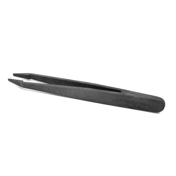 118mm Precision Carbon Fiber Tweezer Angled, Very Fine, Flat Tip - VETUS